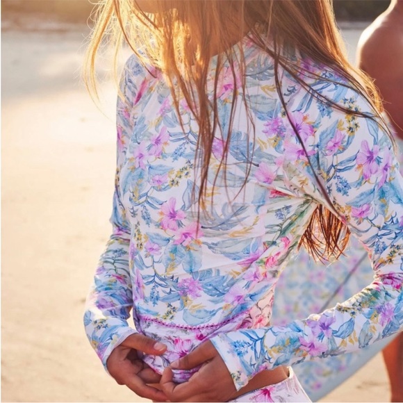 Loveshackfancy Swim Loveshackfancy X Hurley Hawaiian Hibiscus Patchwork Crop Rashguard